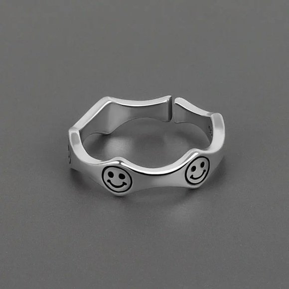 Jewelry | Retro Sterling Silver Smiling Happy Face Emojis Open Ring ...